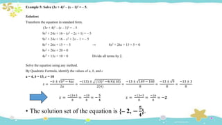 Solving Equations Transformable to Quadratic Equation Including ...