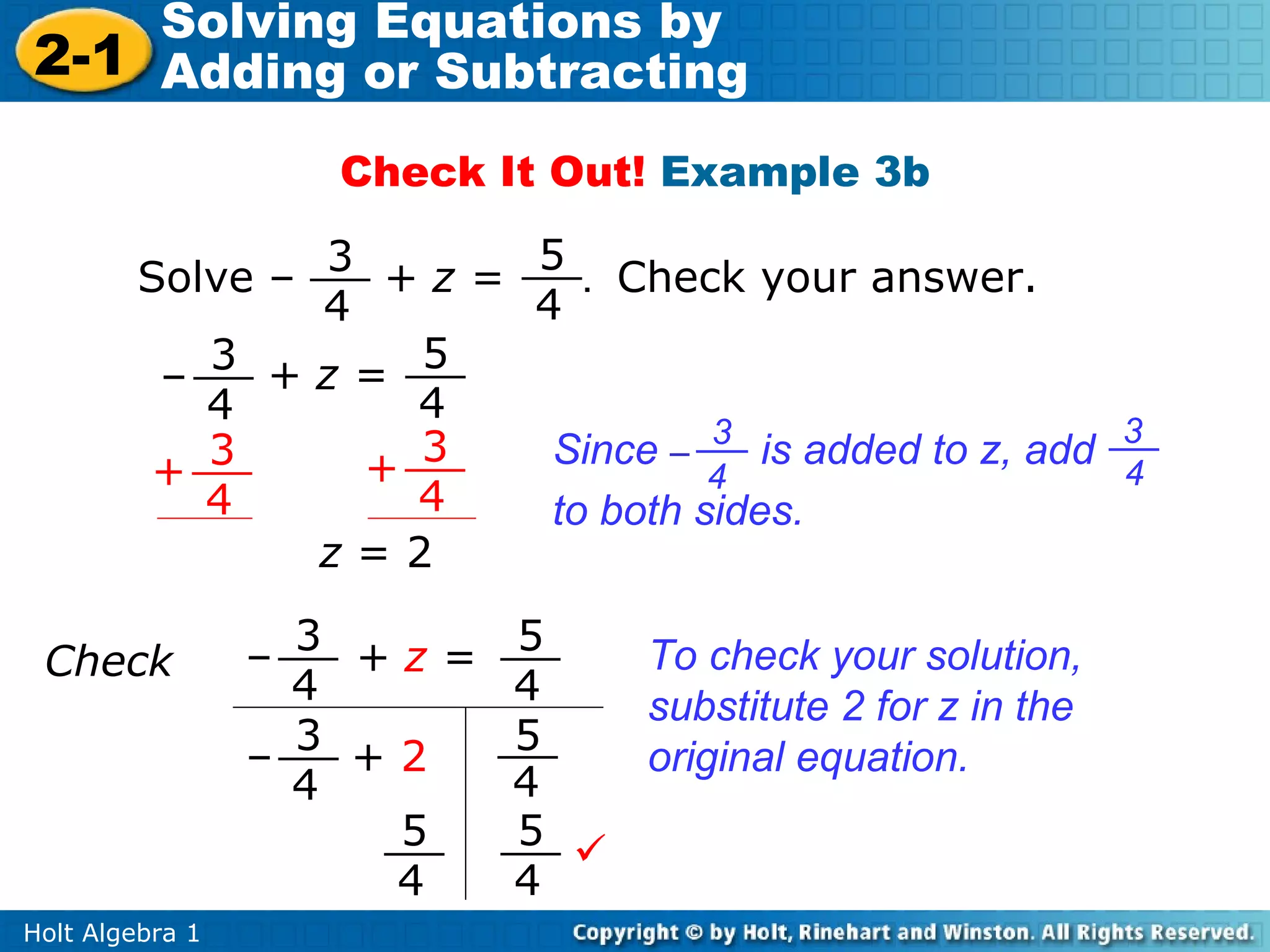 Solving Equations Using Addition And Subtraction Ppt