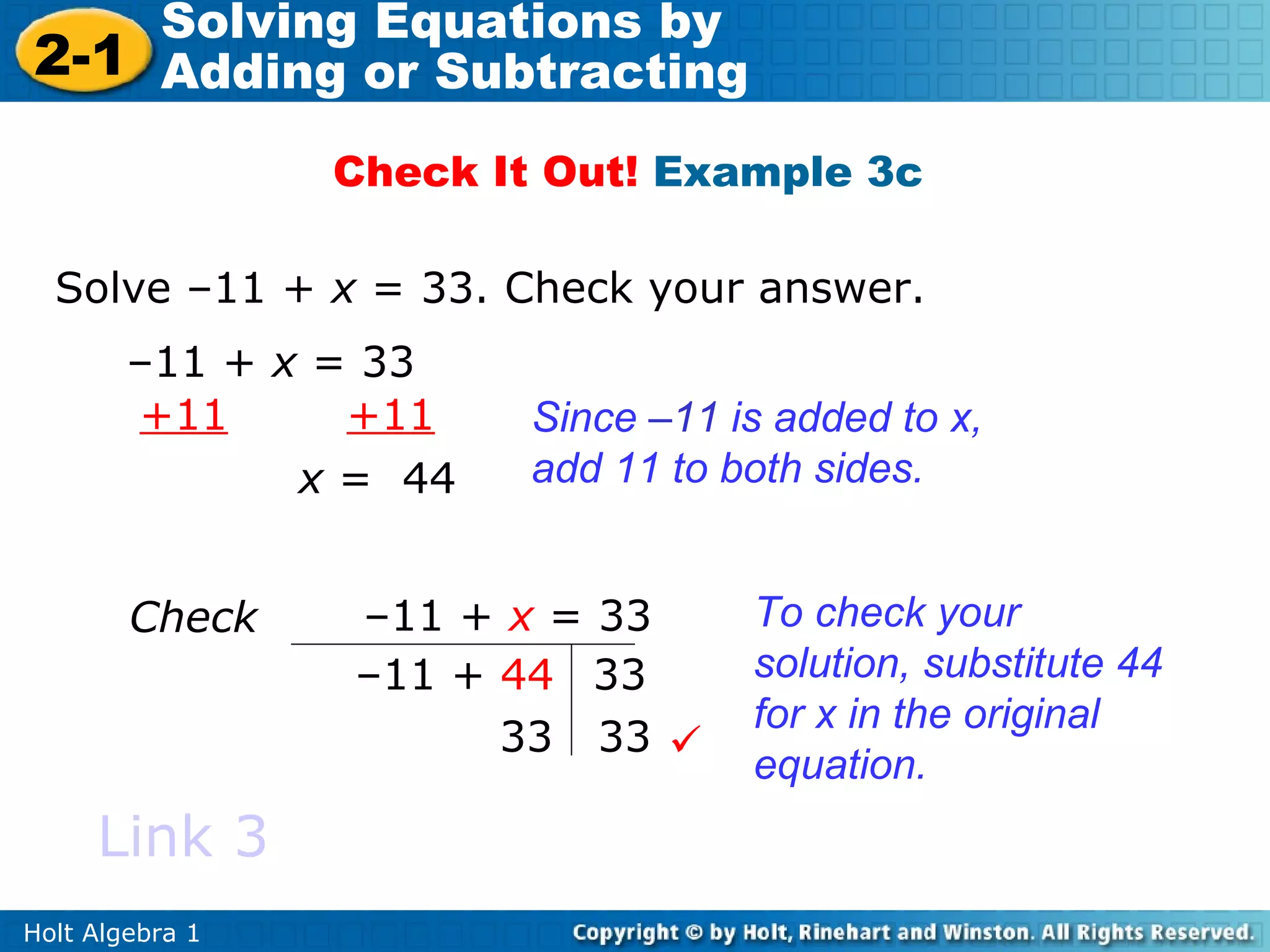 Solving Equations Using Addition And Subtraction Ppt