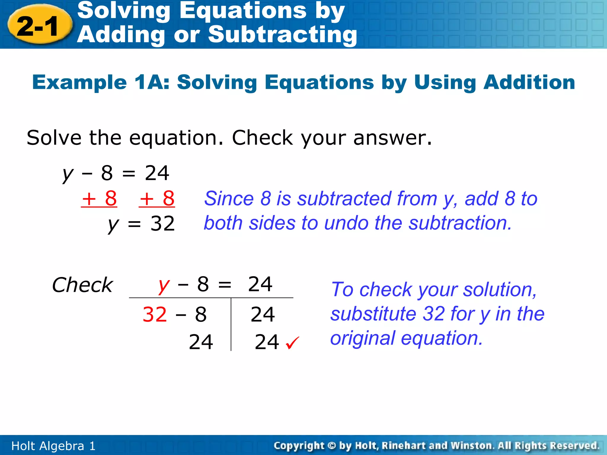 Solving Equations Using Addition And Subtraction Ppt