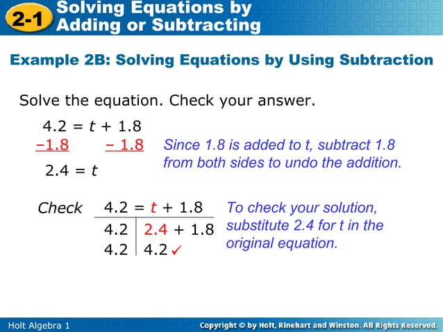 Solving equations using addition and subtraction | PPT