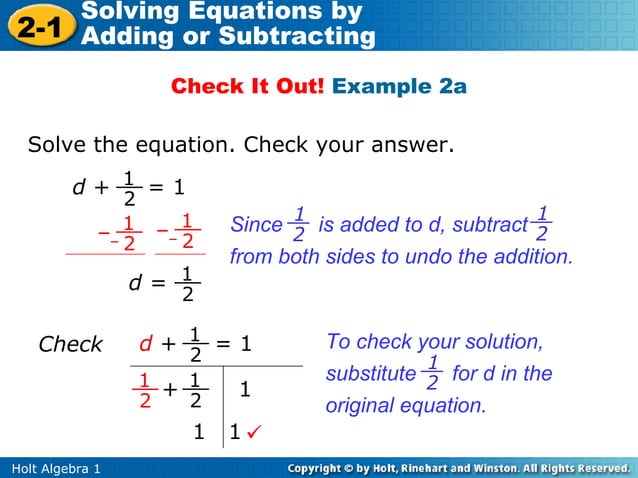 Solving Equations Using Addition And Subtraction Ppt