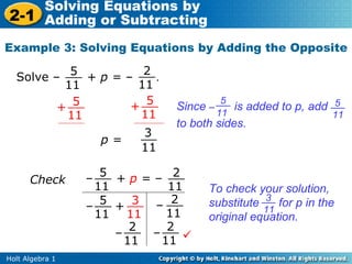 Solving equations using addition and subtraction | PPT