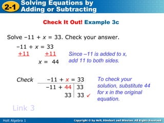 Solving equations using addition and subtraction | PPT