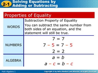 Solving equations using addition and subtraction | PPT