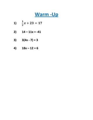 Solving equations warm up | PDF