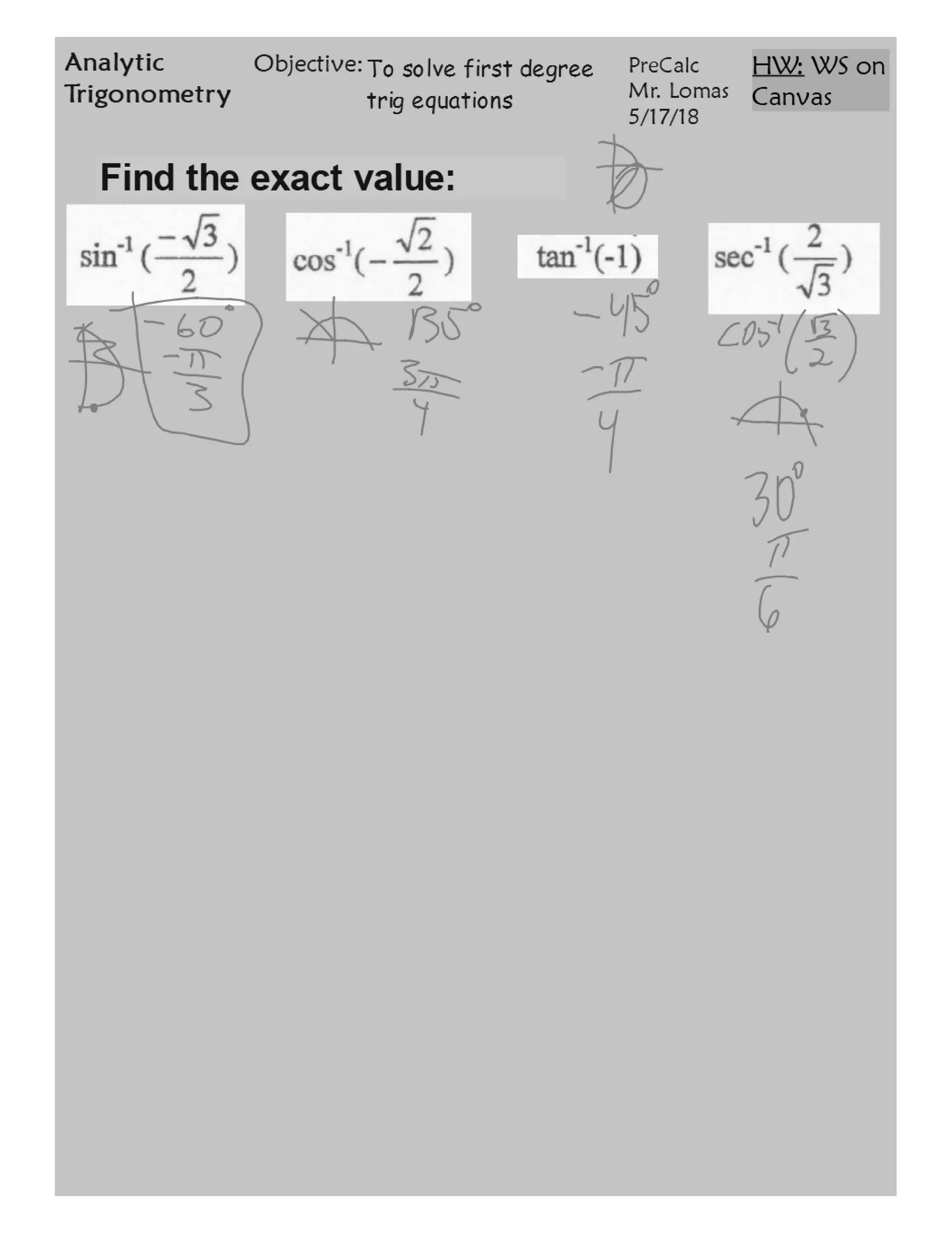 Solving first degree trig equations | PDF