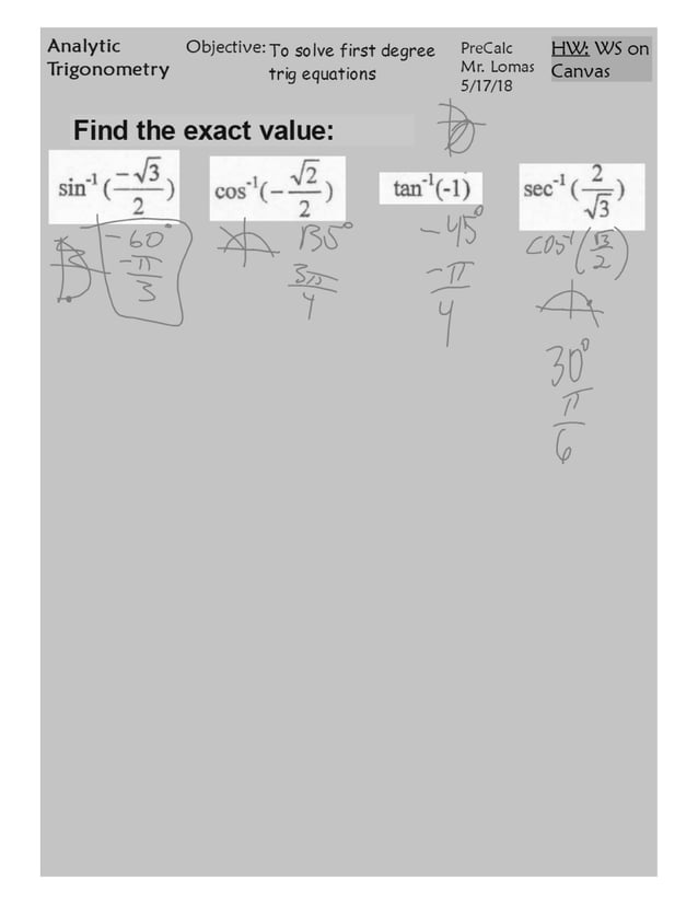 Solving first degree trig equations | PDF