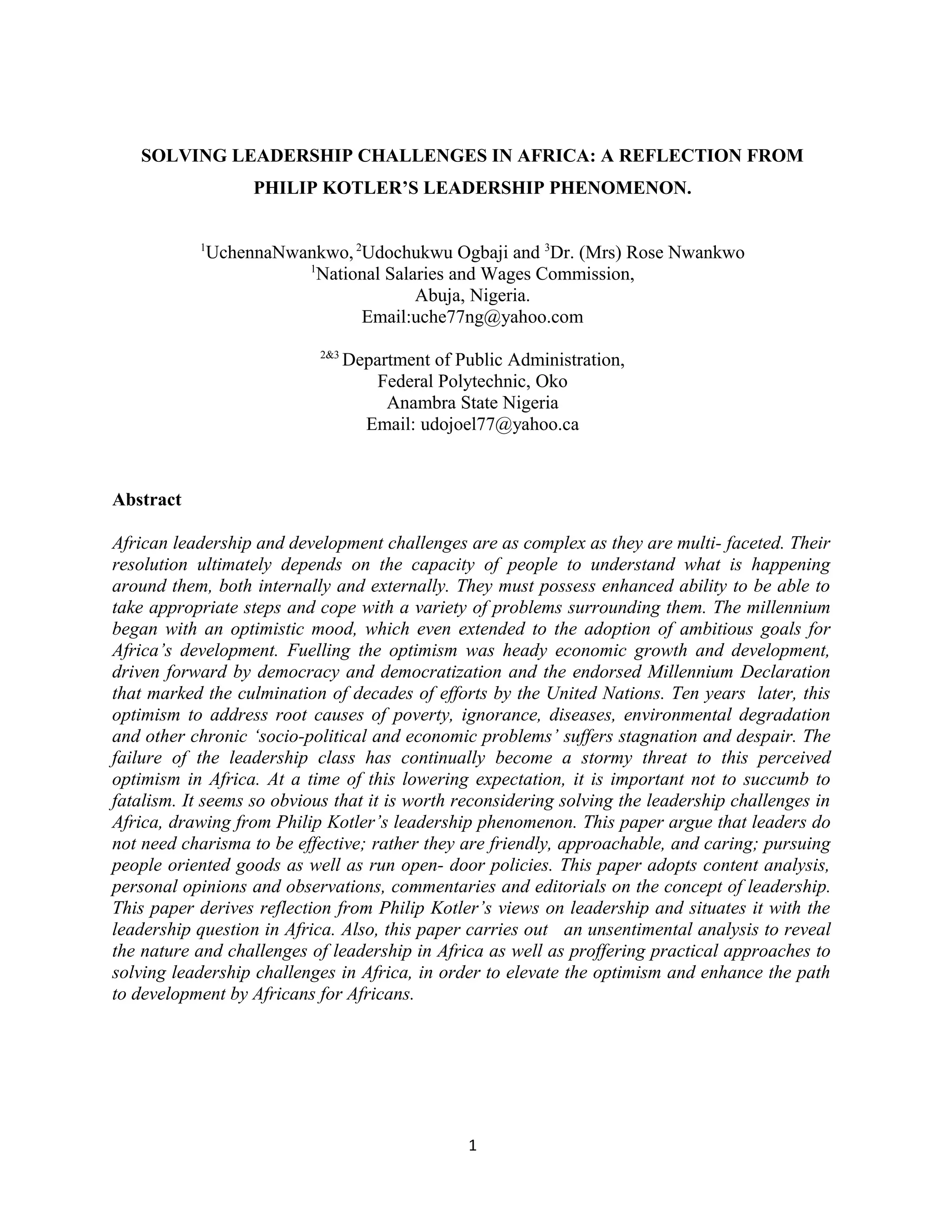 Solving leadership challenges in africa in philip kotler’s leadership ...