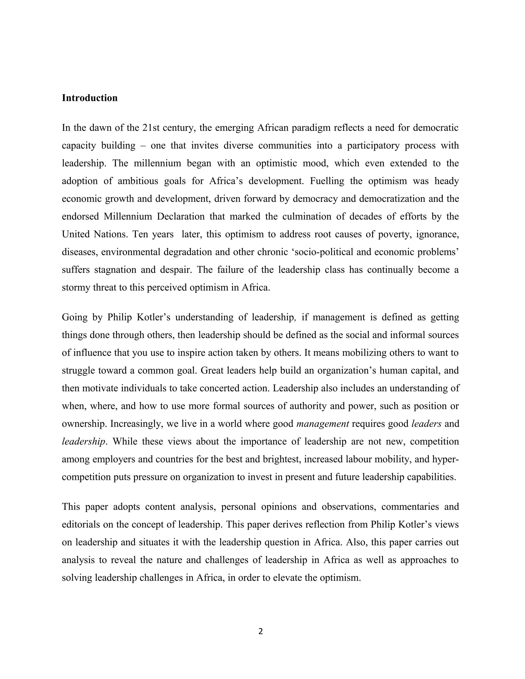 Solving leadership challenges in africa in philip kotler’s leadership ...