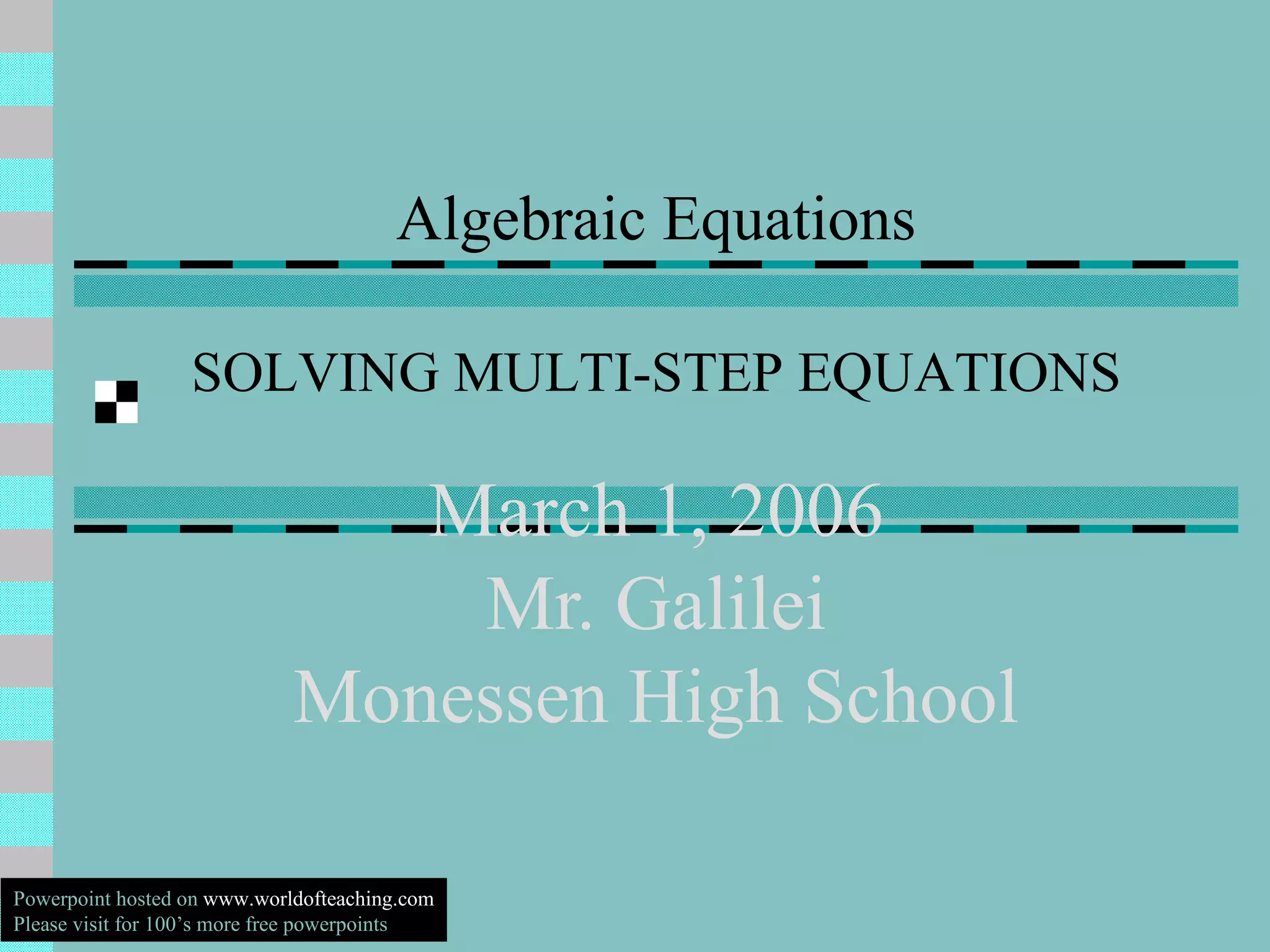 Solving Multi Step Equations | PPT