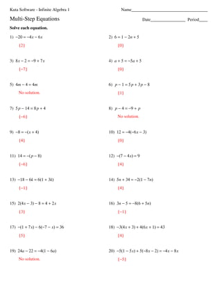 Solving multi step equations | PDF