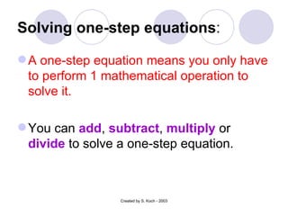 Solving one step equations | PPT