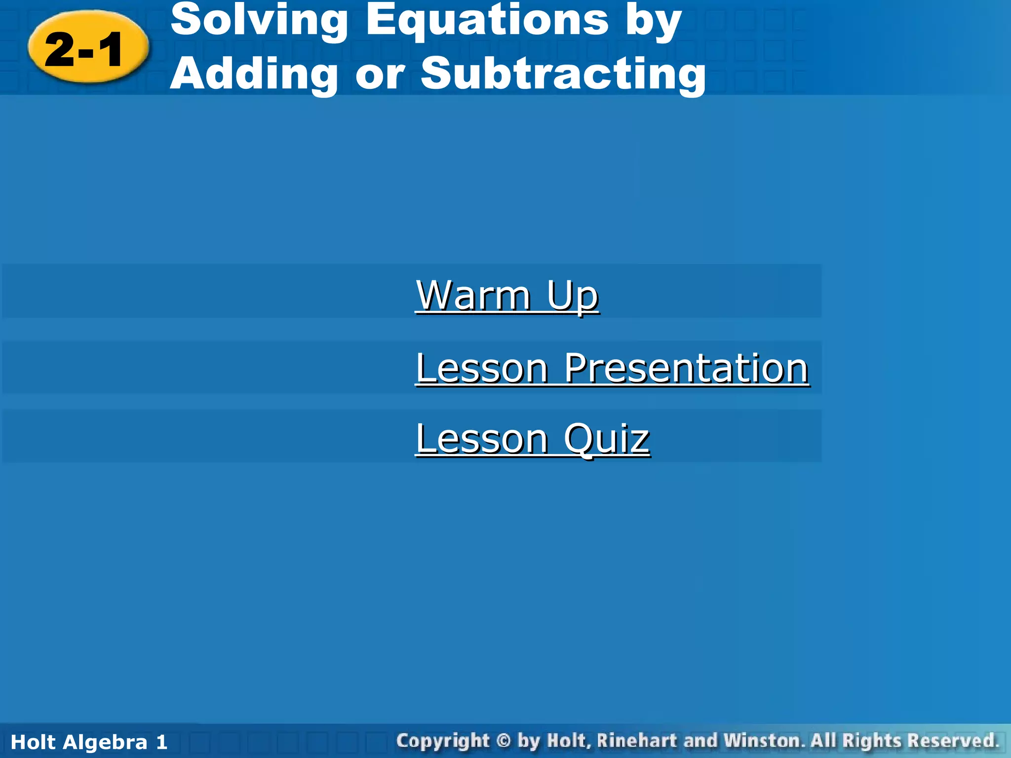 Solving one step equations | PPT
