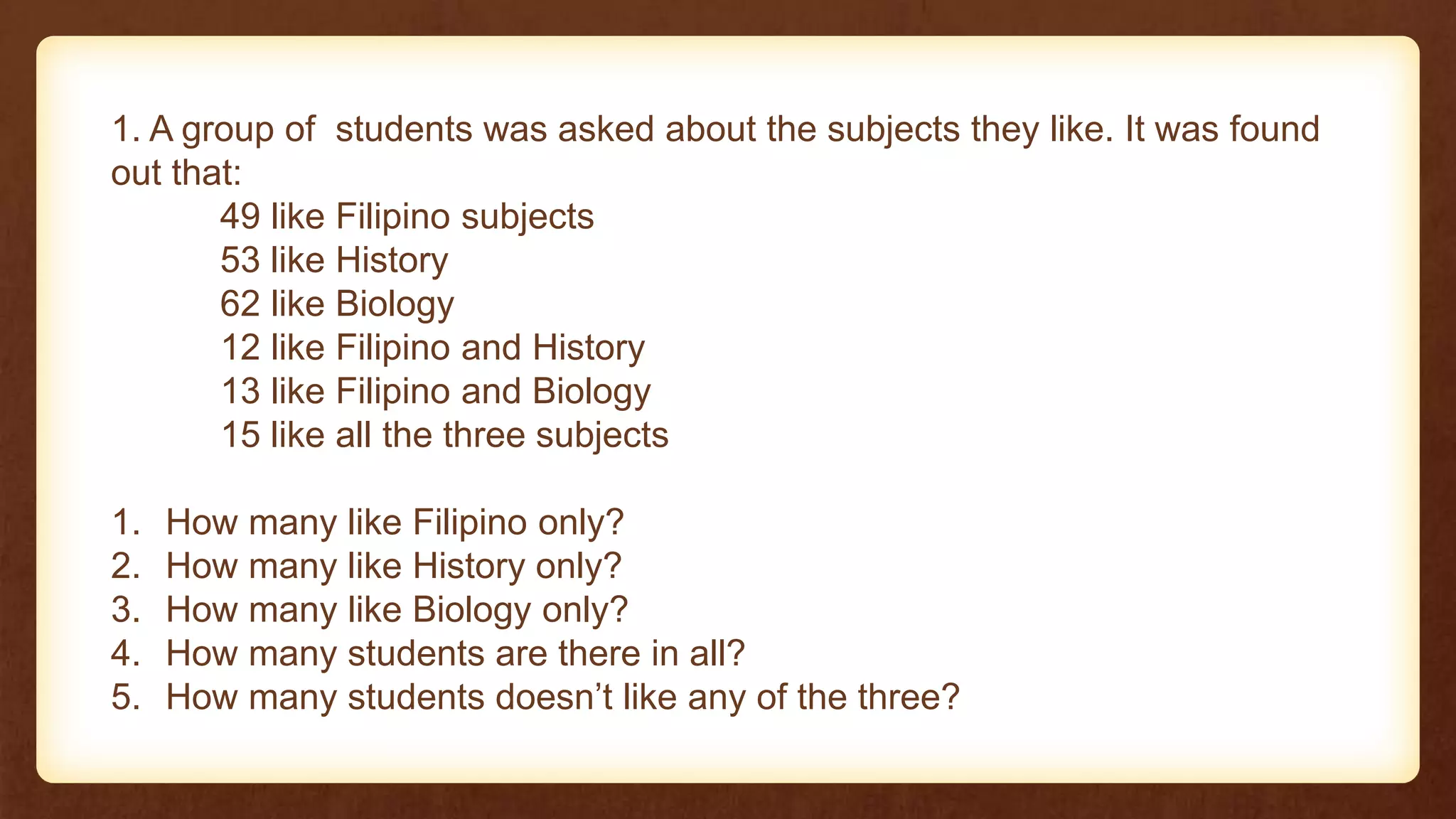 Solving problem involving sets | PPT