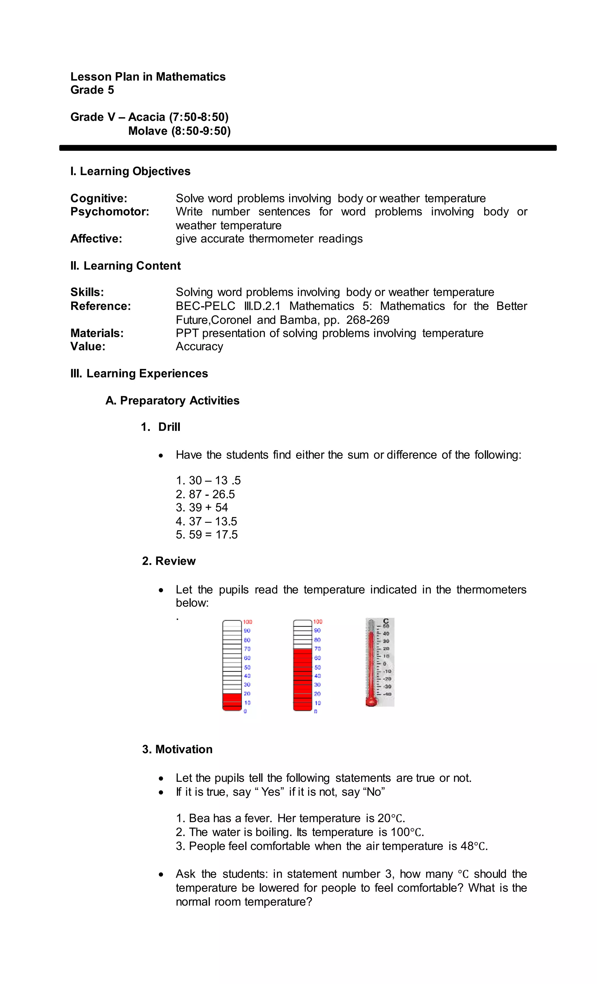 Solving problem involving temperature | DOCX