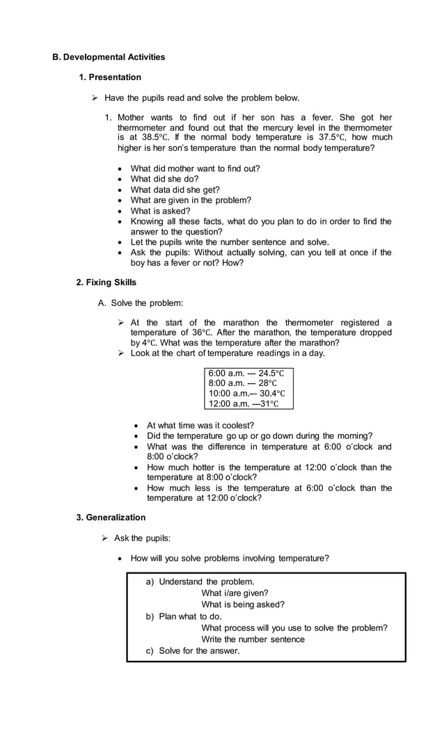 Solving Problem Involving Temperature Docx Weather Science