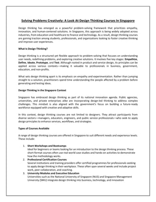 Solving Problems Creatively: A Look at Design Thinking Courses in ...