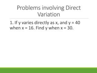 Solving problems involving direct variation | PPTX