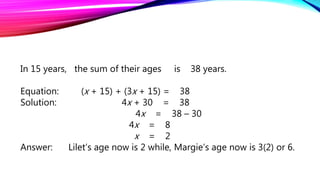 Solving problems involving linear equations | PPTX