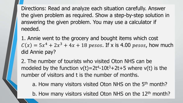 SOLVING PROBLEMS INVOLVING POLYNOMIAL FUNCTIONS.pptx | Weather | Science