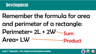 Solving Problems Involving Quadratic Equation | PPTX