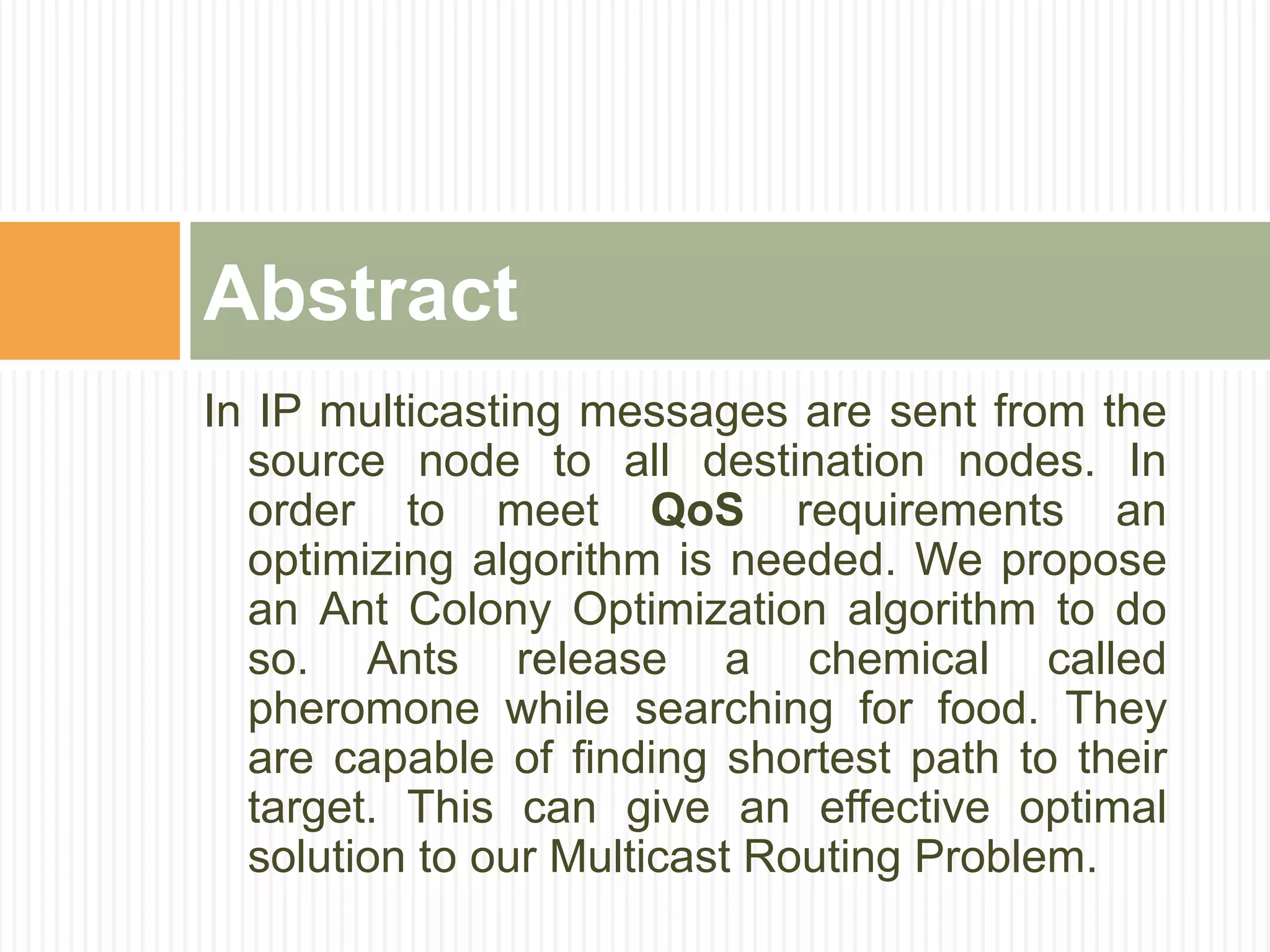 Solving Qos Multicast Routing Problem Using Aco Algorithm Ppt