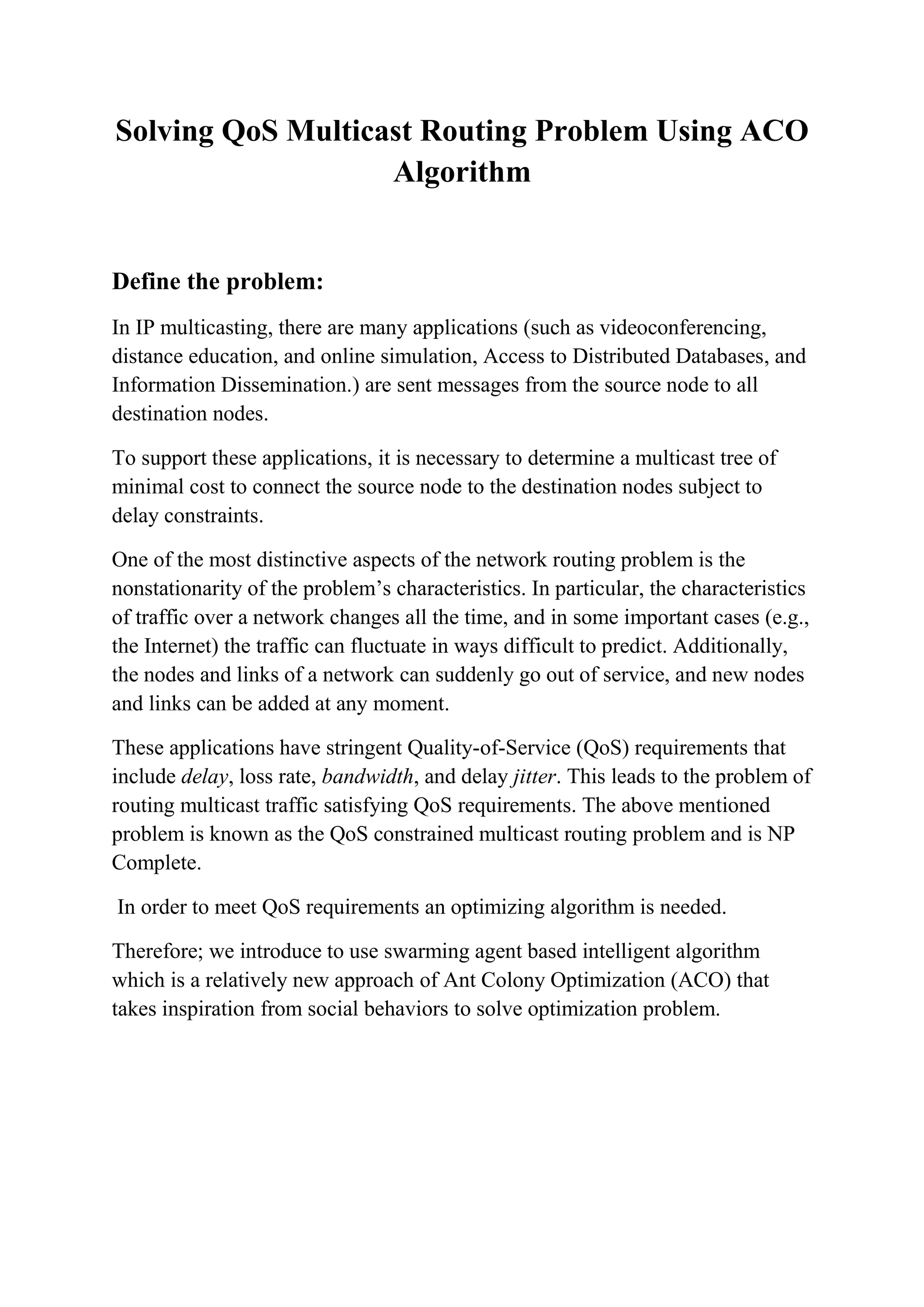 Solving Qos Multicast Routing Problem Using Aco Algorithm Pdf