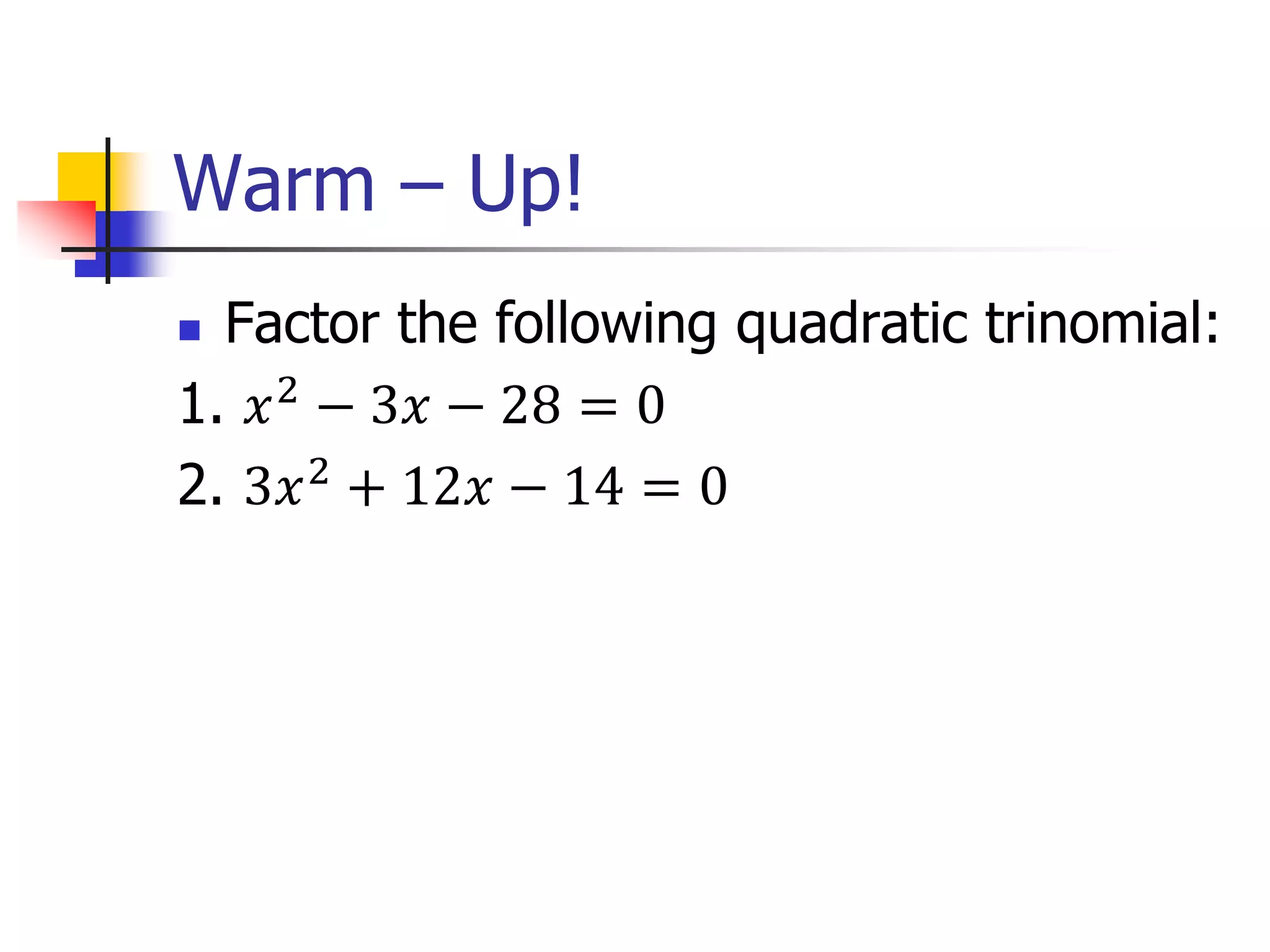 Solving Quadratic Equation by Completing the Square.pptx | Free Download