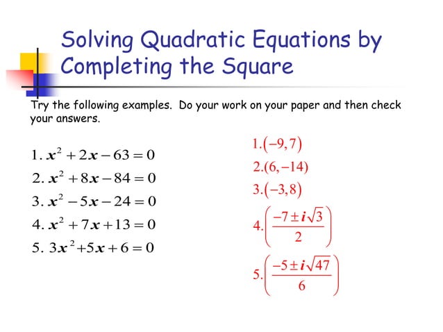 Solving Quadratic Equation by Completing the Square.pptx | Free Download