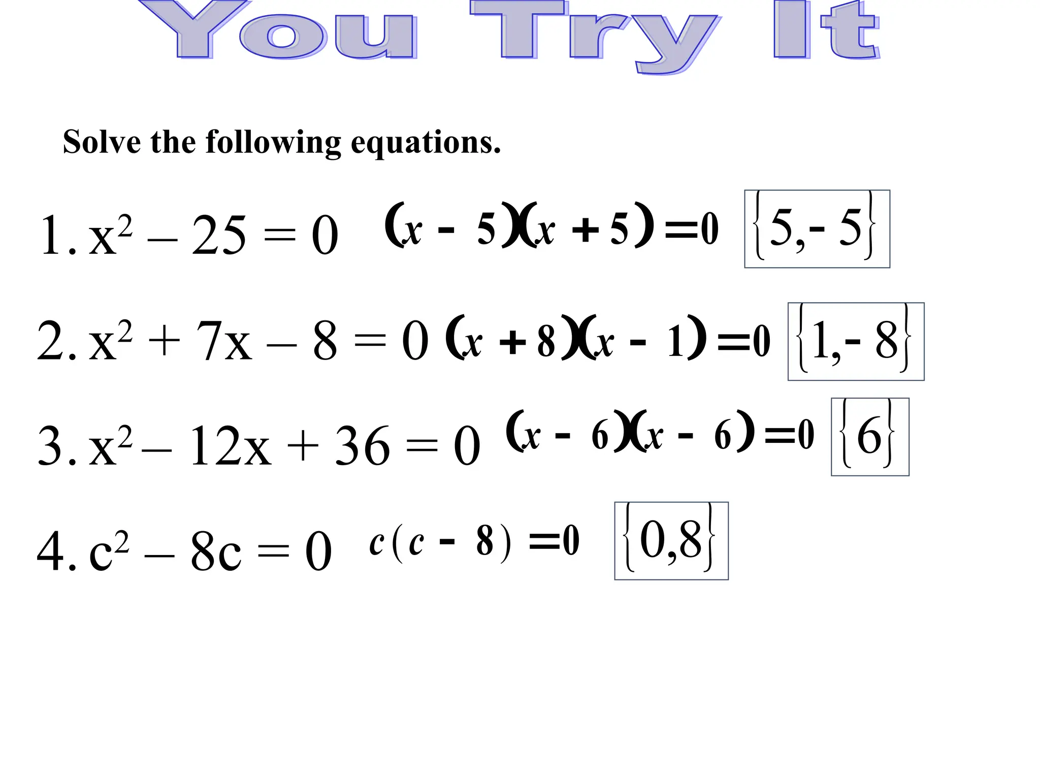 Solving Quadratic Equation By Factoring Ppt