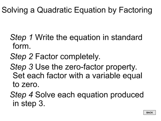 Solving Quadratic Equation By Factoring Ppt