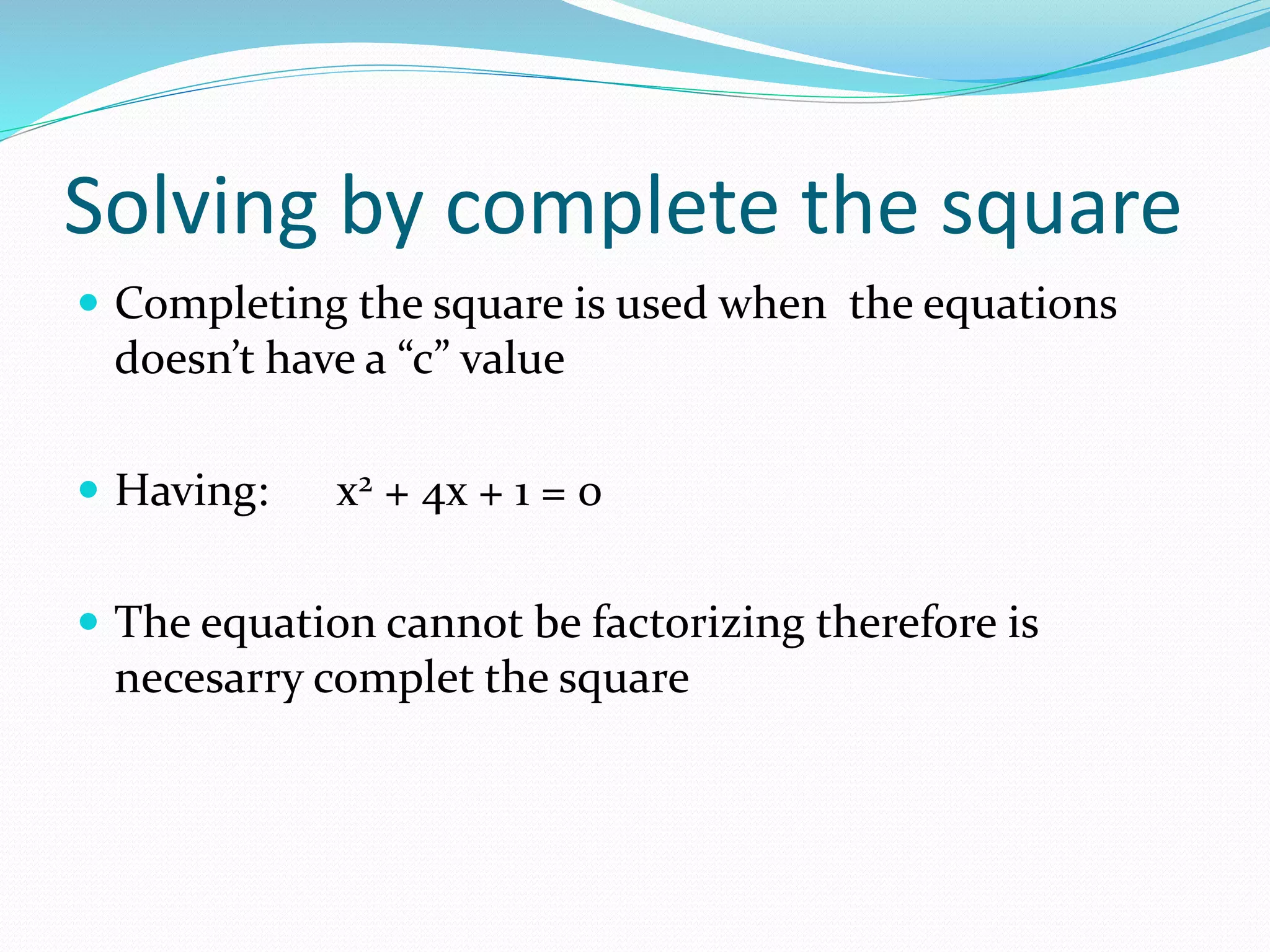 Solving quadratic equations | PPT