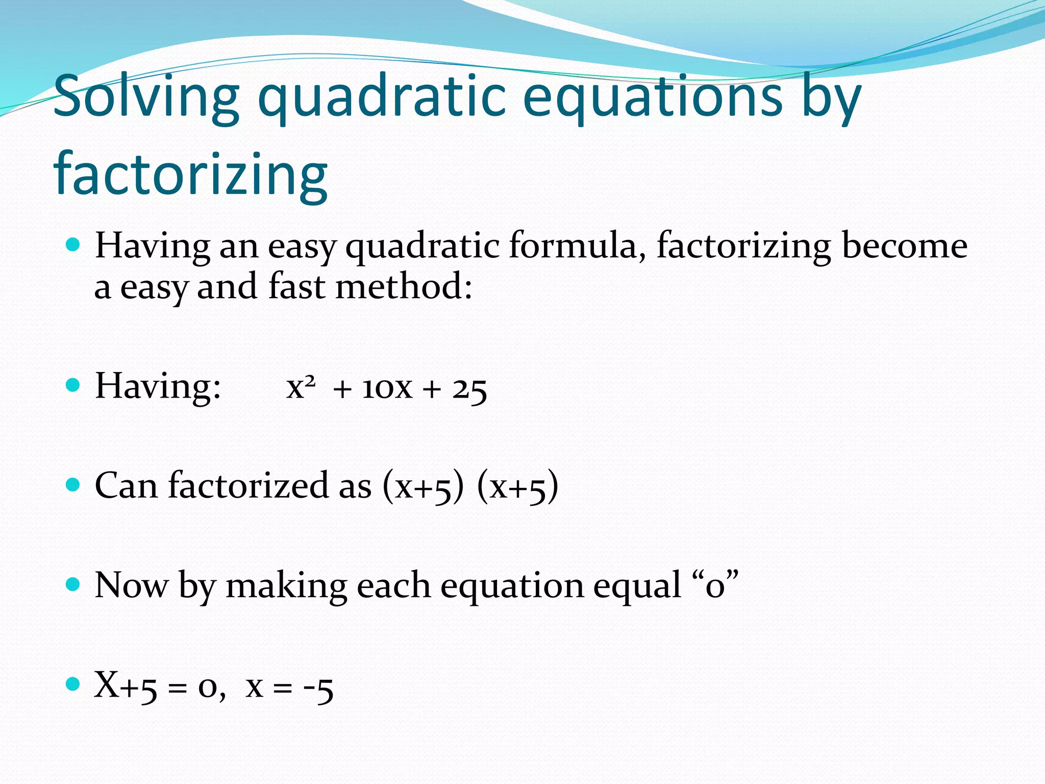 Solving quadratic equations | PPT