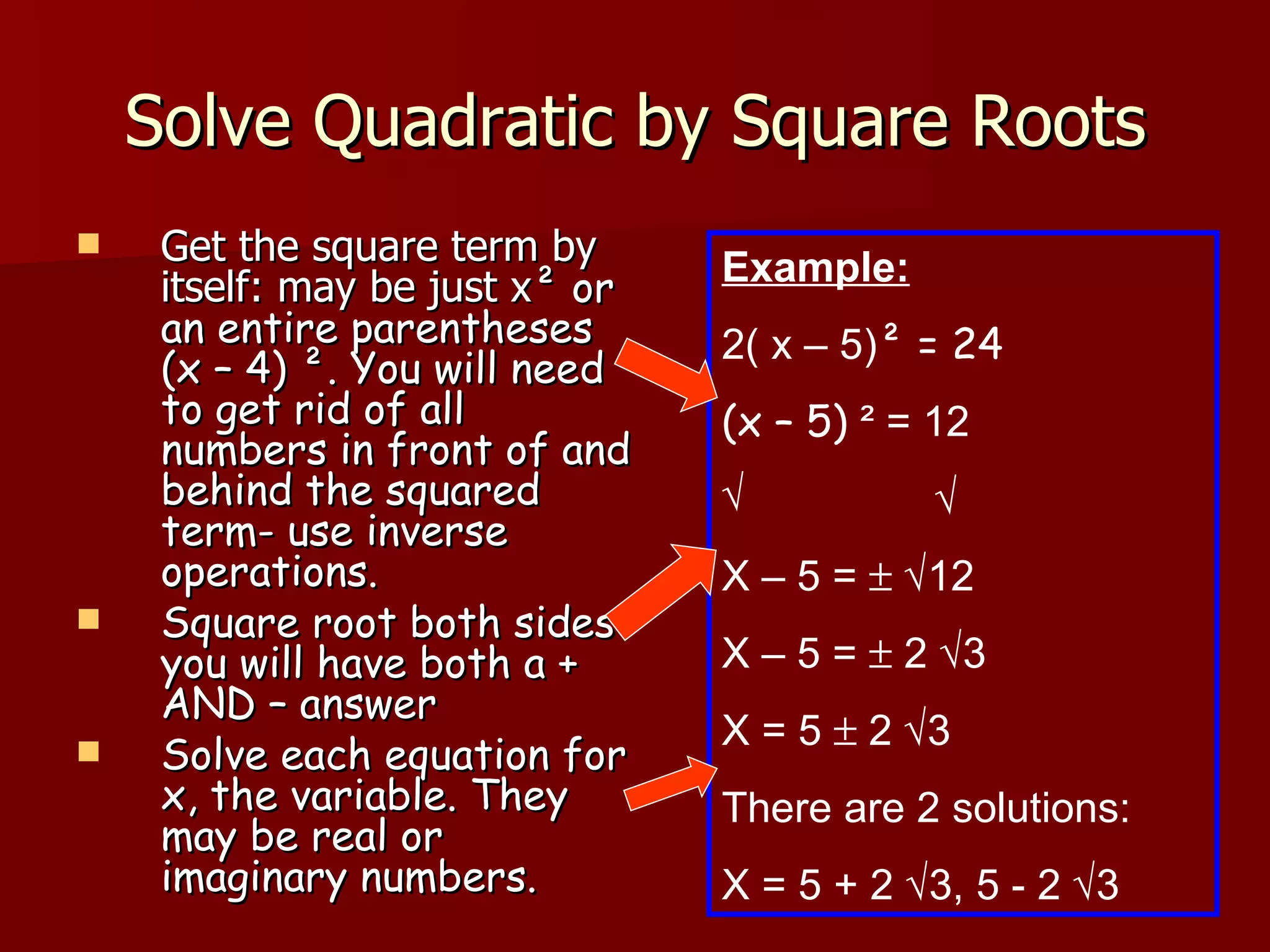 Solving quadratic equations[1] | PPT