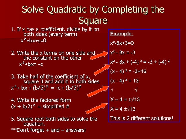 Solving quadratic equations[1] | PPT