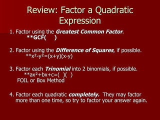 Solving quadratic equations[1] | PPT