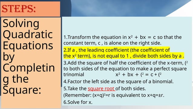 Solving Quadratic Equations Using Completing the Square Method.pptx