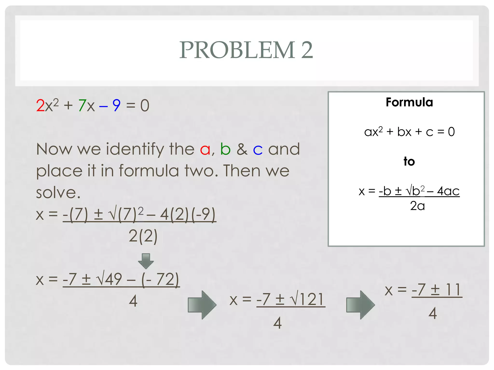 Solving quadratic equations using the quadratic formula | PPTX