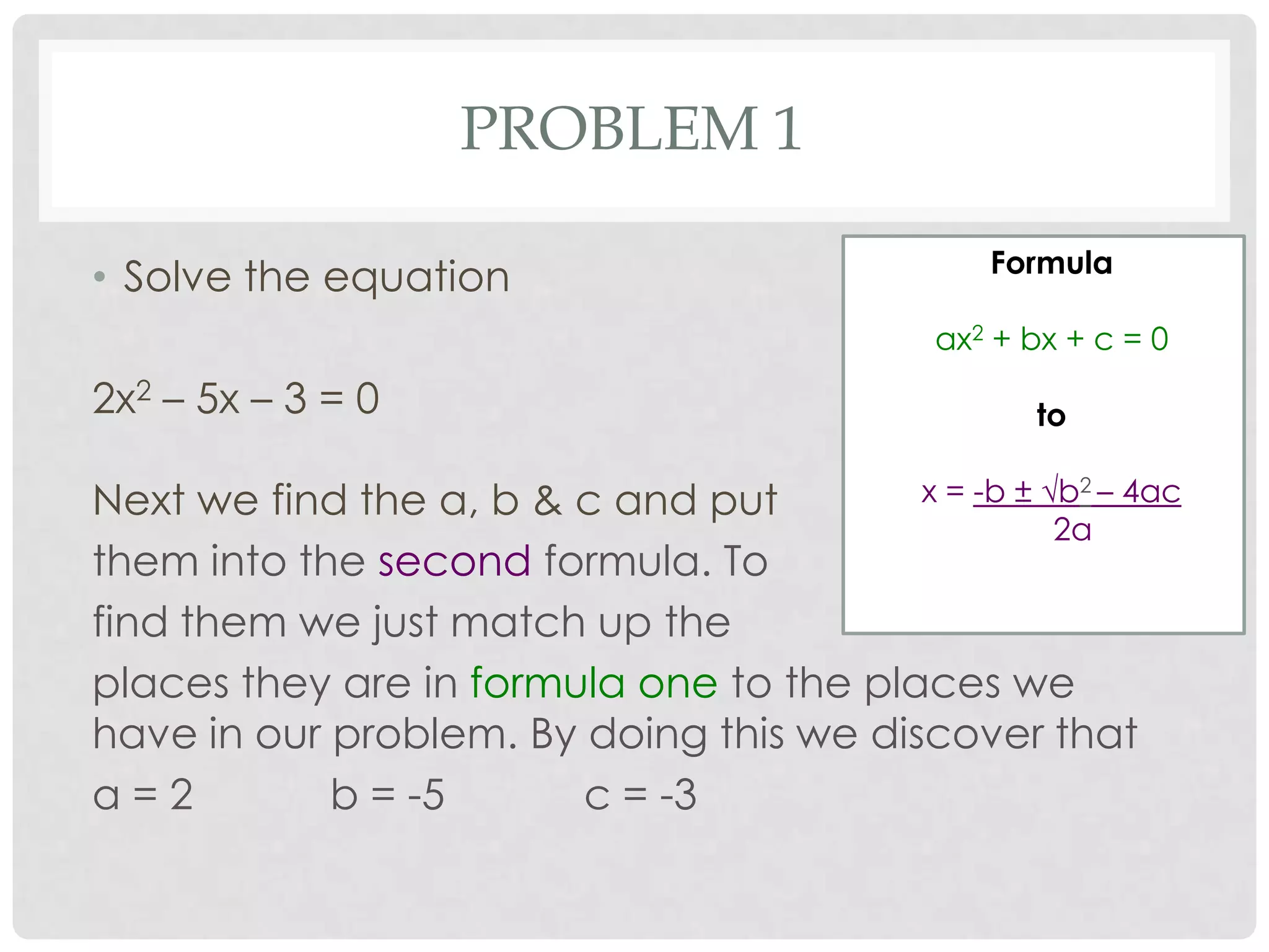 Solving quadratic equations using the quadratic formula | PPTX