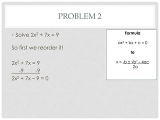 Solving quadratic equations using the quadratic formula | PPTX