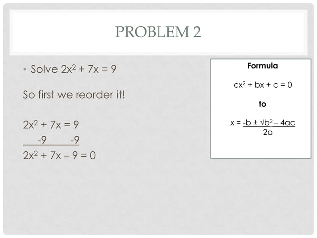 Solving quadratic equations using the quadratic formula | PPTX ...