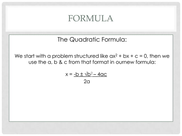 Solving quadratic equations using the quadratic formula | PPTX ...