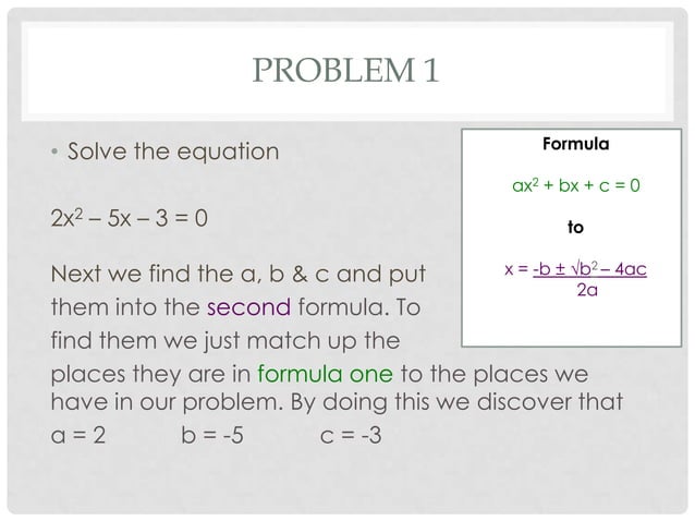 Solving quadratic equations using the quadratic formula | PPTX ...