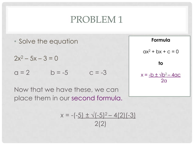Solving quadratic equations using the quadratic formula | PPTX ...