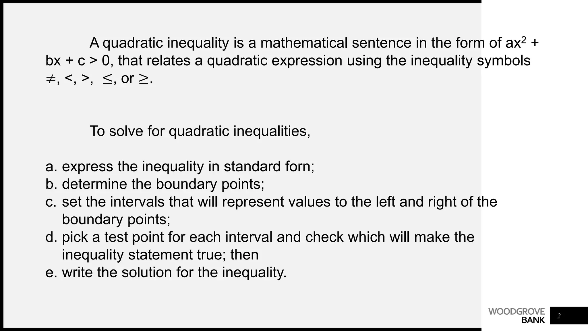Solving quadratic inequalities | PPTX