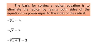 Solving radical equations | PPTX