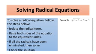 Solving radical equations | PPTX | Physics | Science