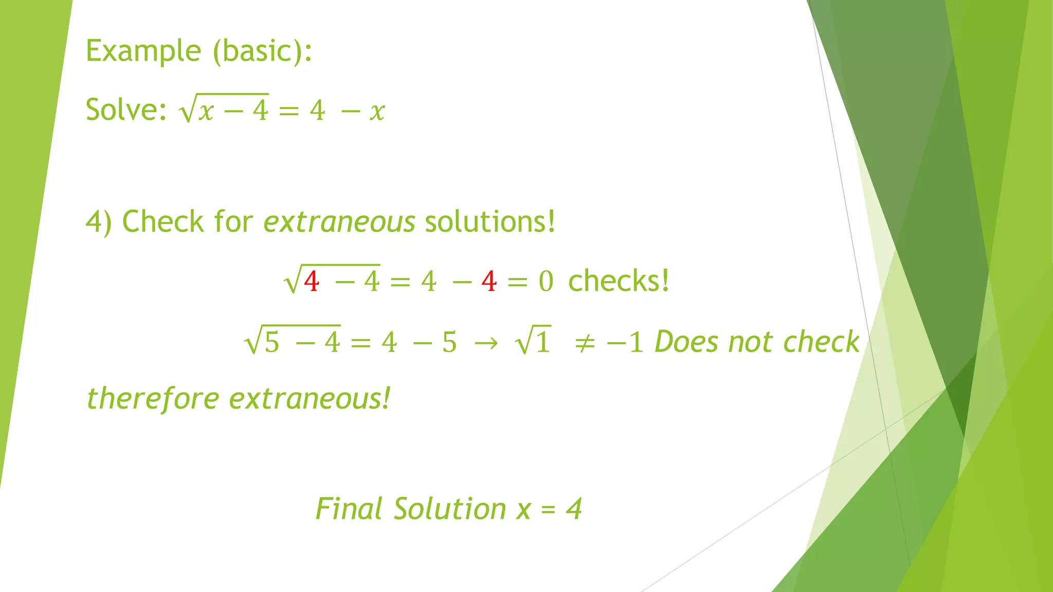 Solving Radical Equations: 2 Examples | PPTX