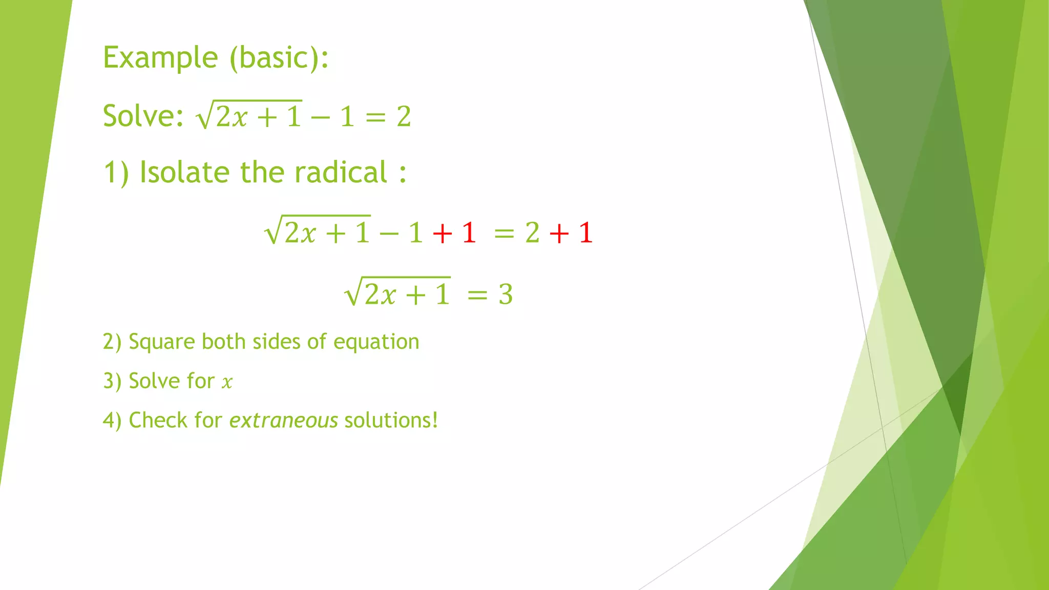 Solving Radical Equations: 2 Examples | PPTX